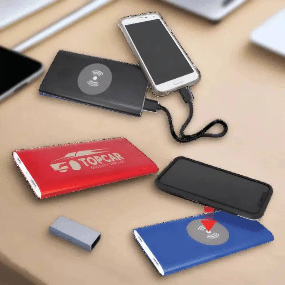 Personalized Power Bank & Wireless Aluminum Charger w/USB