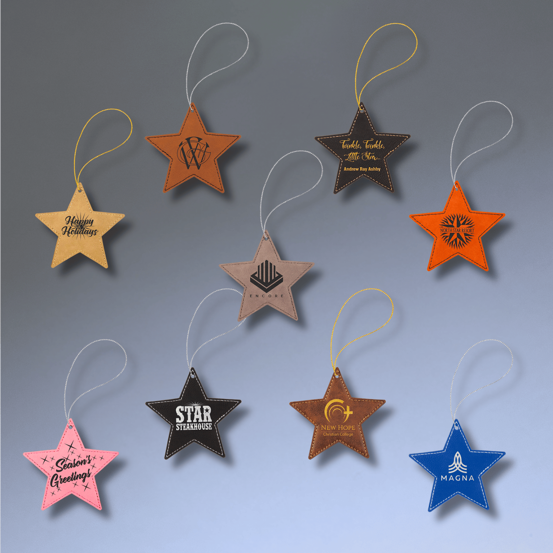 Personalized Leatherette Ornaments – Star, Tree & Sport Shapes