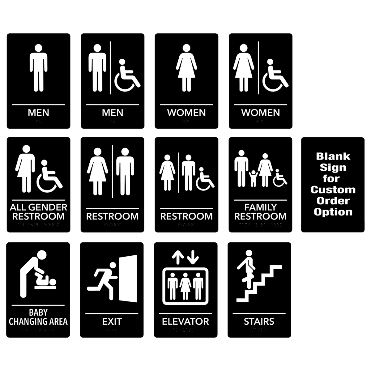 Pre-Designed ADA Signs - Restroom and Access Signs with Braille